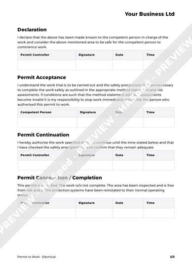 Electrical Permit to Work Template - HASpod
