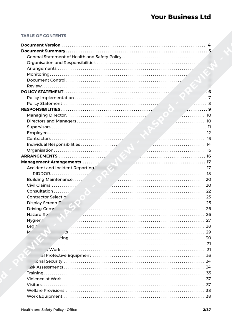 Office Health and Safety Policy Template - HASpod