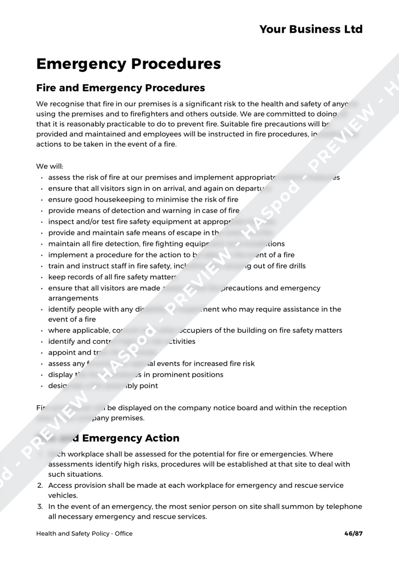 Office Health and Safety Policy Template - HASpod