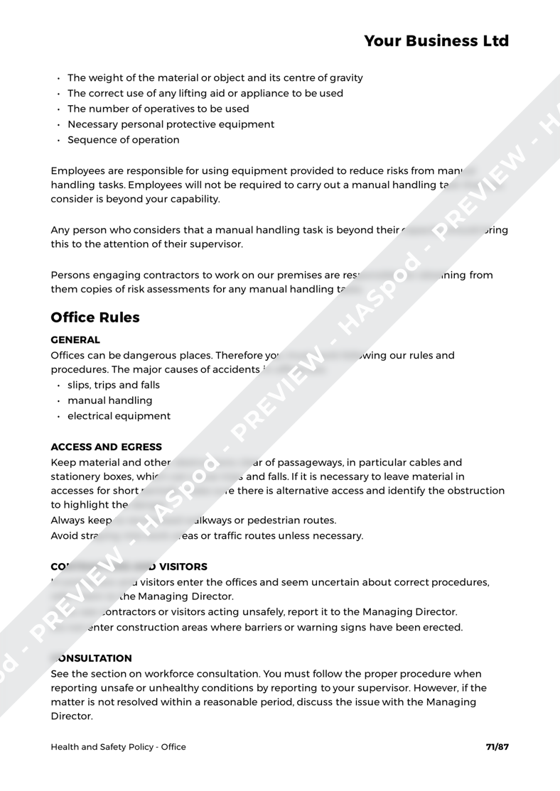 Office Health and Safety Policy Template - HASpod