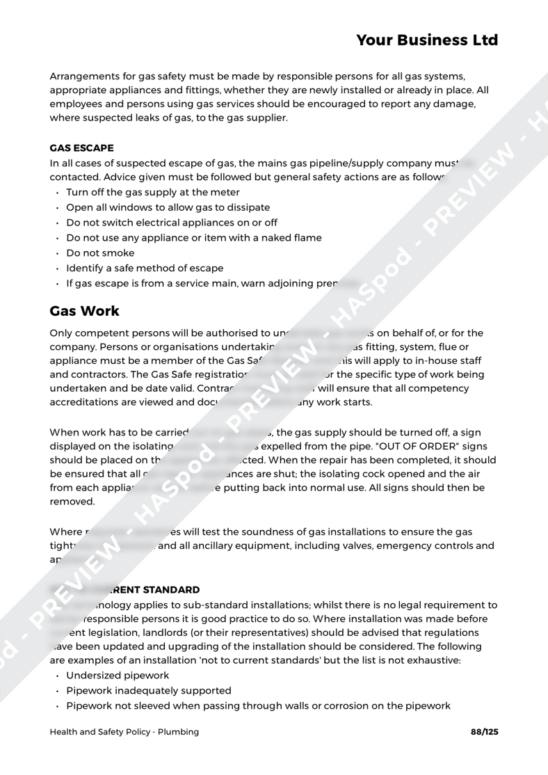 Plumbing Health and Safety Policy Template - HASpod
