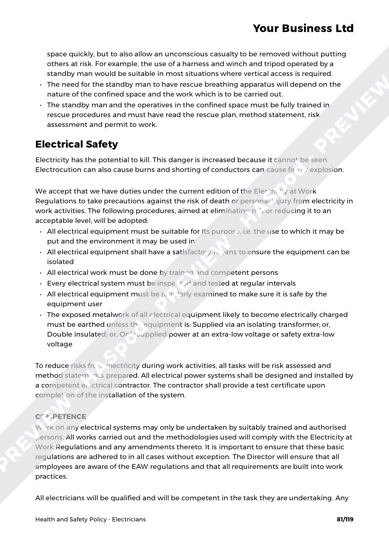 Electricians Health and Safety Policy Template - HASpod