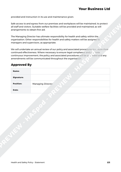 Statement Health and Safety Policy Template - HASpod