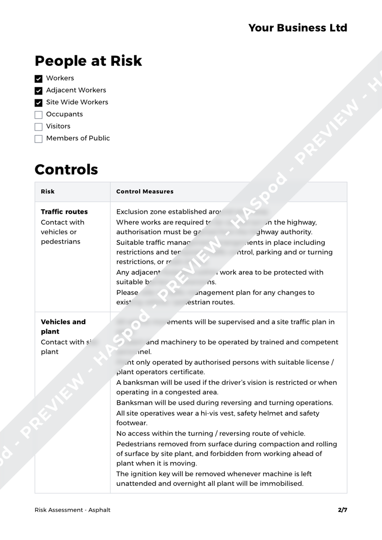 Asphalt Risk Assessment Template - HASpod