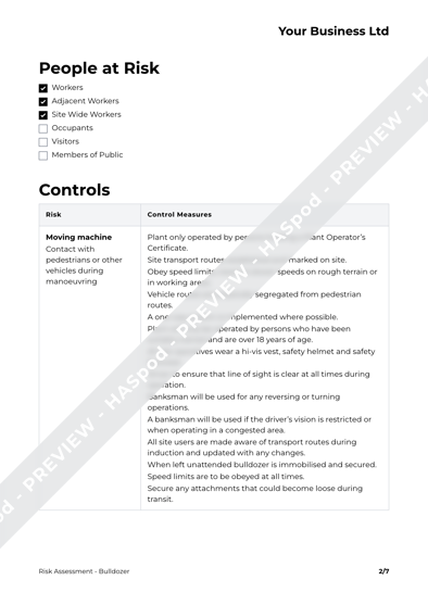 Bulldozer Risk Assessment Template - HASpod