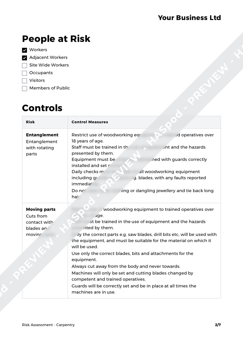 Carpentry Risk Assessment Template - HASpod