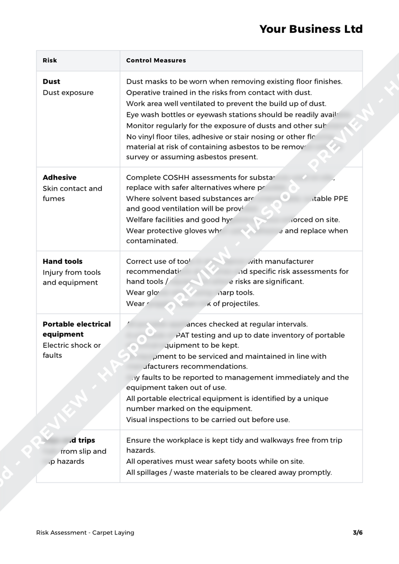 Carpet Laying Risk Assessment Template - HASpod Carpet Laying Risk Assessment Template - HASpod