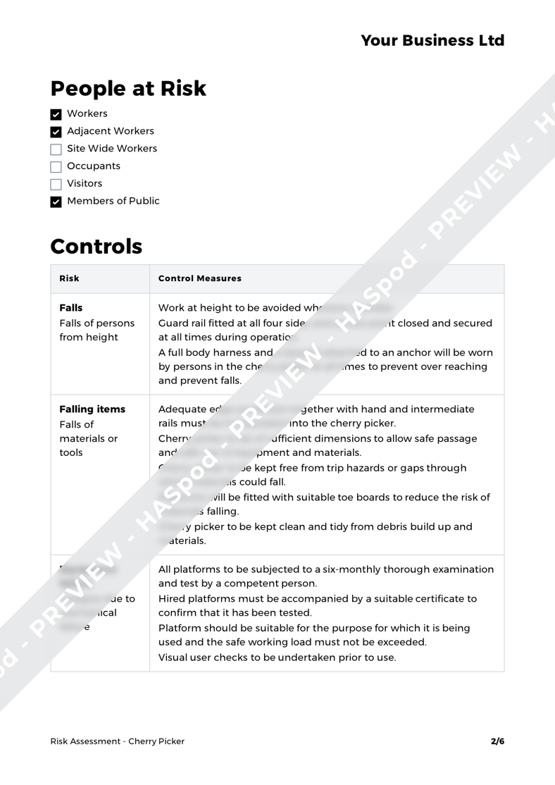 Cherry Picker Risk Assessment Template - HASpod