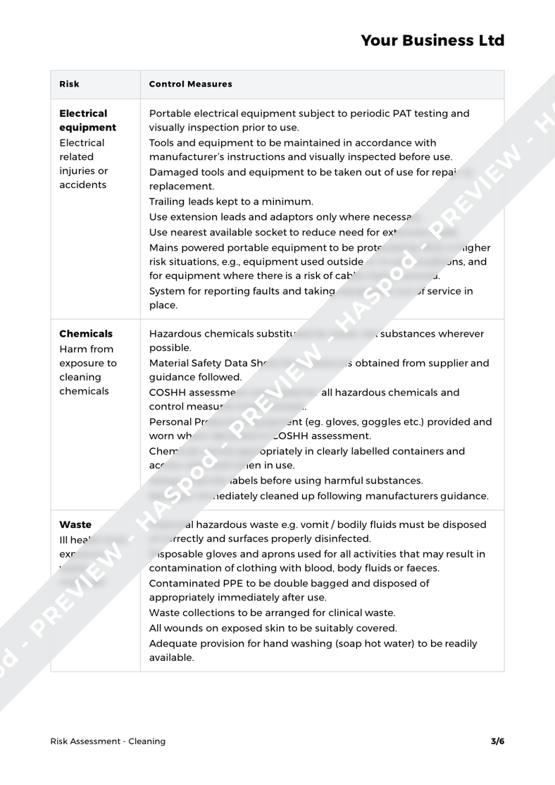 Cleaning Risk Assessment Template - HASpod