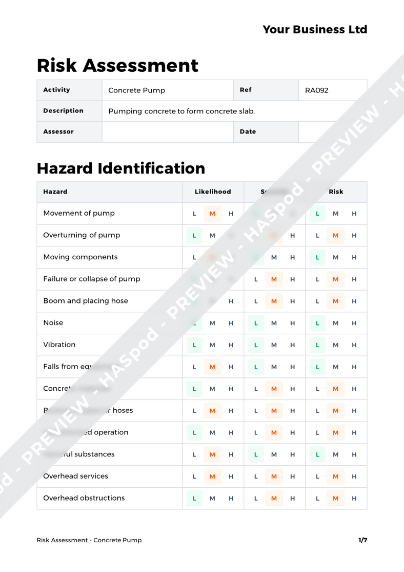 Concrete Pump Risk Assessment Template - HASpod
