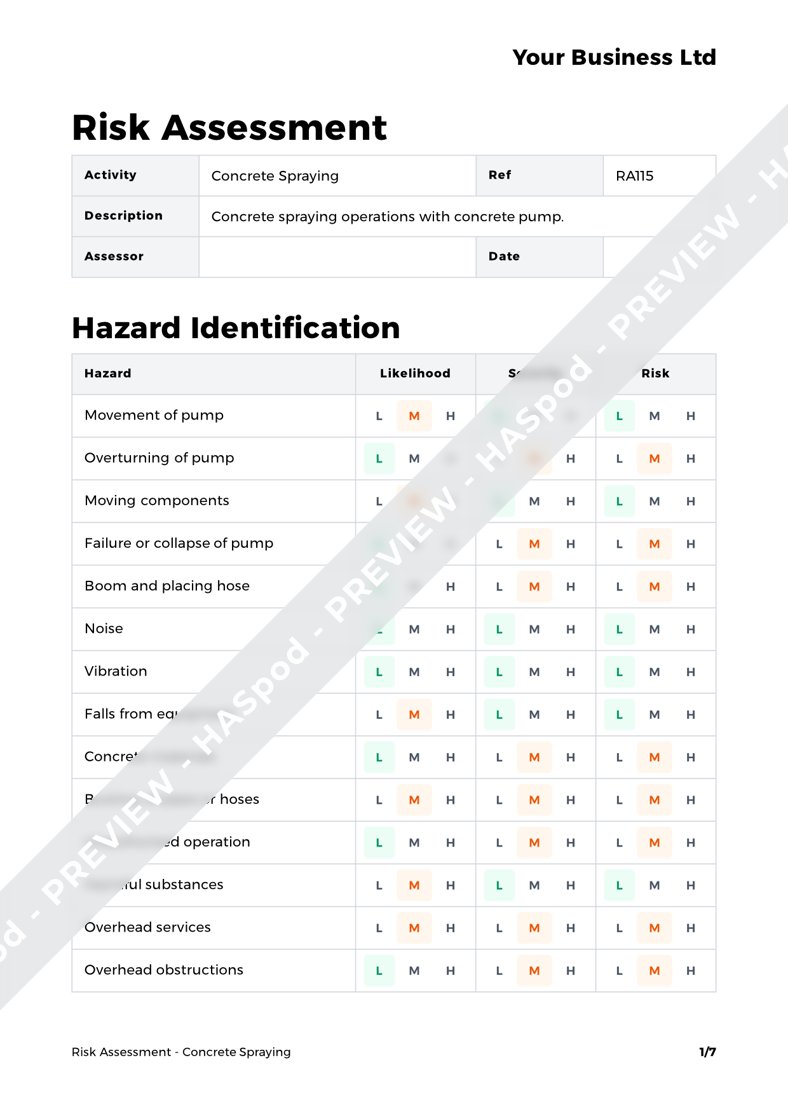 Concrete Spraying Risk Assessment Template - HASpod