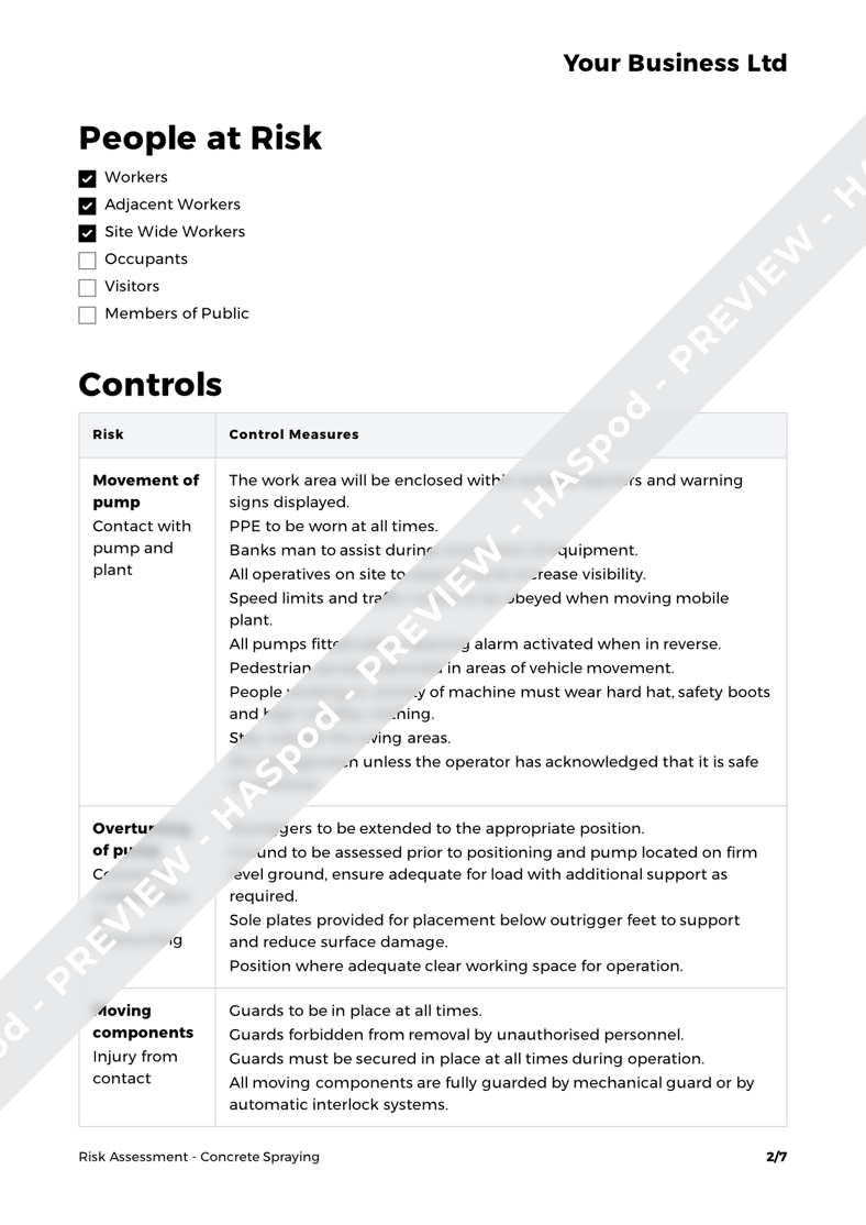 Concrete Spraying Risk Assessment Template - HASpod