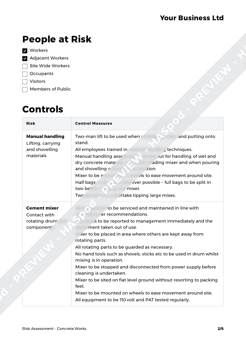 Concrete Works Risk Assessment Template - HASpod