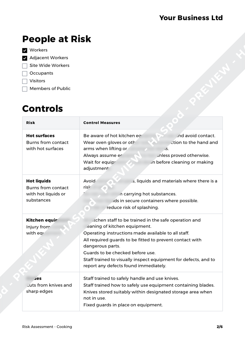 Cooking Risk Assessment Template - HASpod