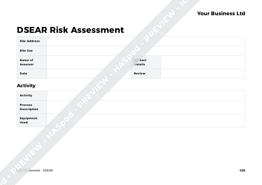 DSEAR Risk Assessment Template HASpod