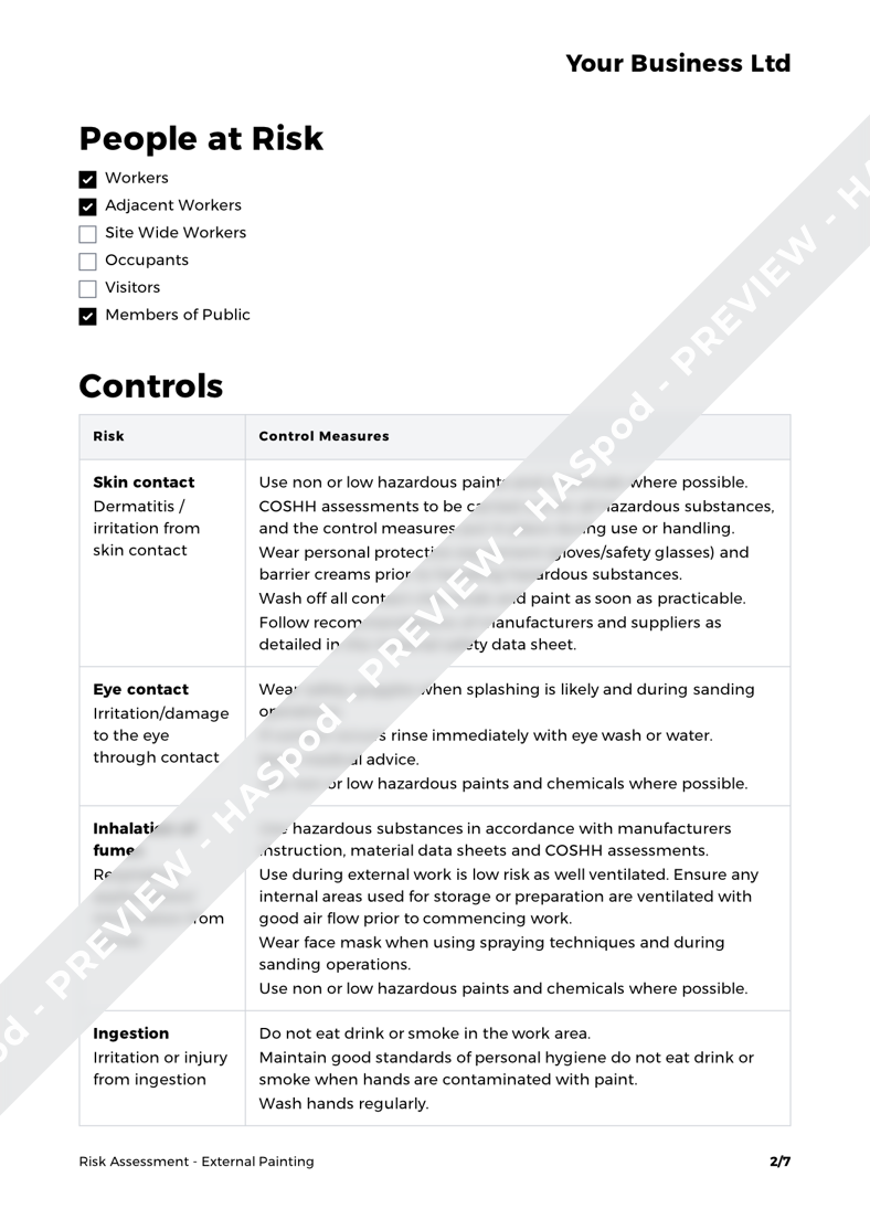 External Painting Risk Assessment Template - HASpod