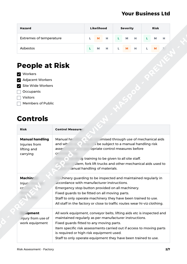 Factory Risk Assessment Template - HASpod