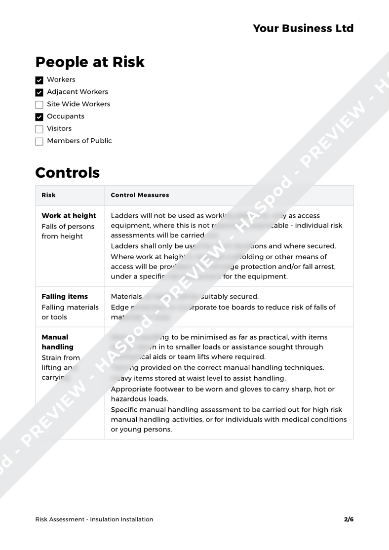 Insulation Installation Risk Assessment Template - HASpod