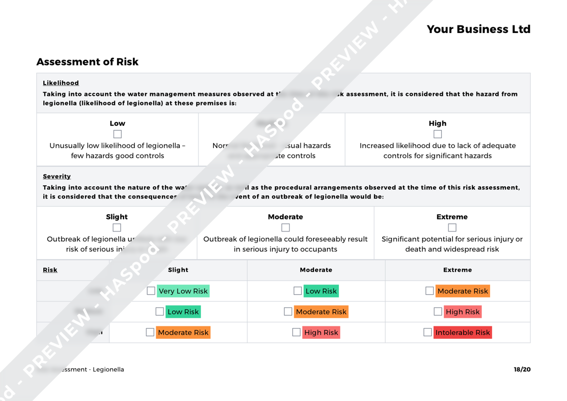 Legionella Risk Assessment Template - HASpod