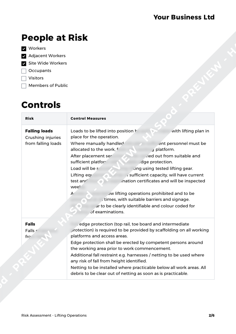 Lifting Operations Risk Assessment Template - HASpod