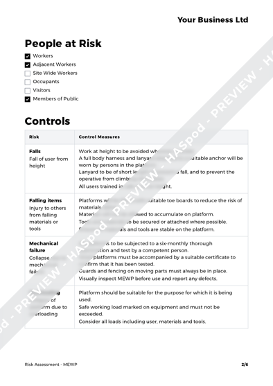 MEWP Risk Assessment Template - HASpod
