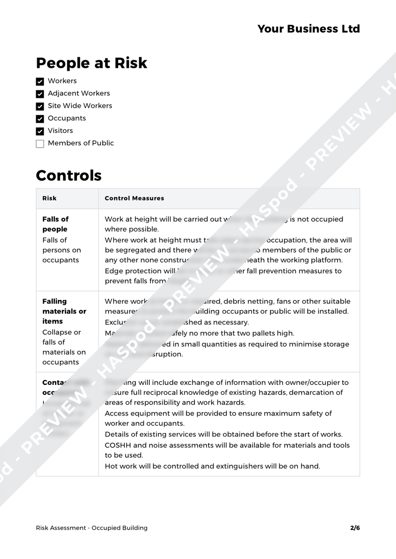 Occupied Building Risk Assessment Template - HASpod