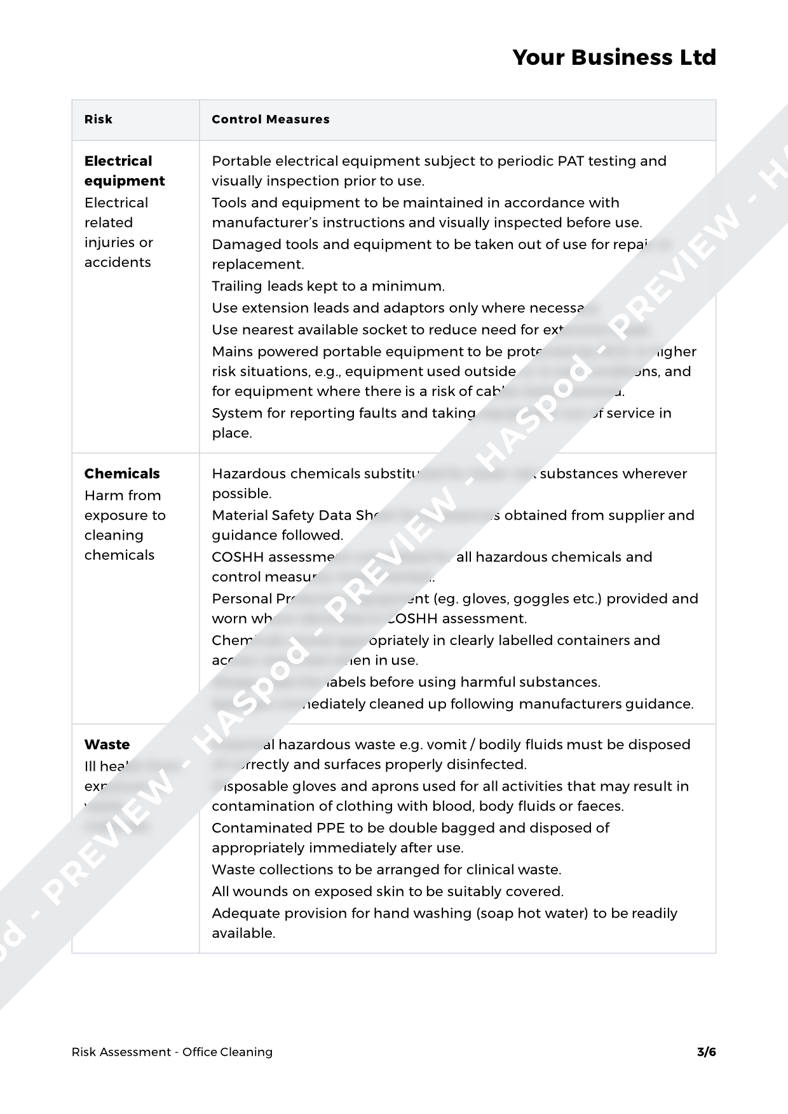 Office Cleaning Risk Assessment Template - HASpod