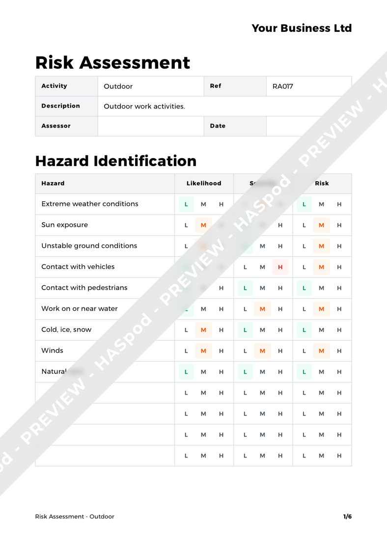 Outdoor Risk Assessment Template - HASpod