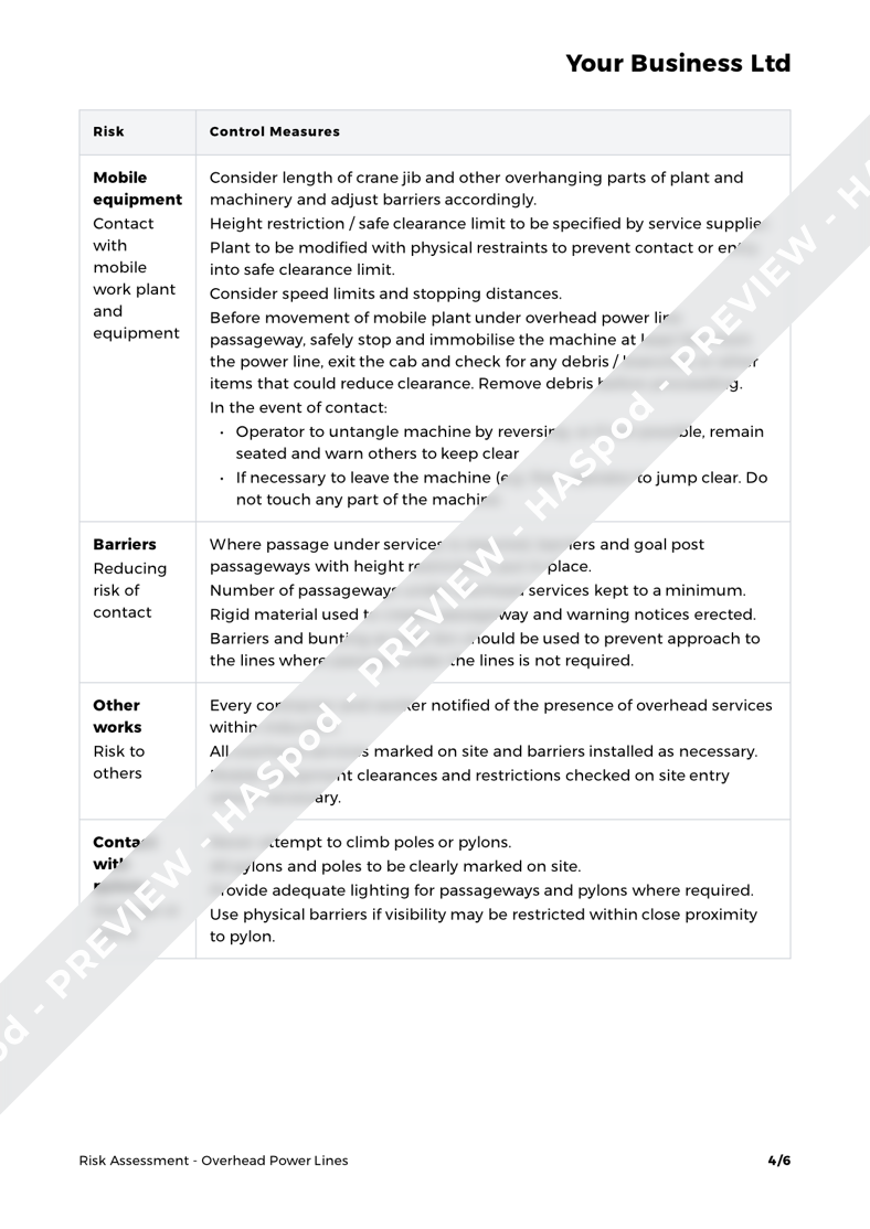 Overhead Power Lines Risk Assessment Template - HASpod
