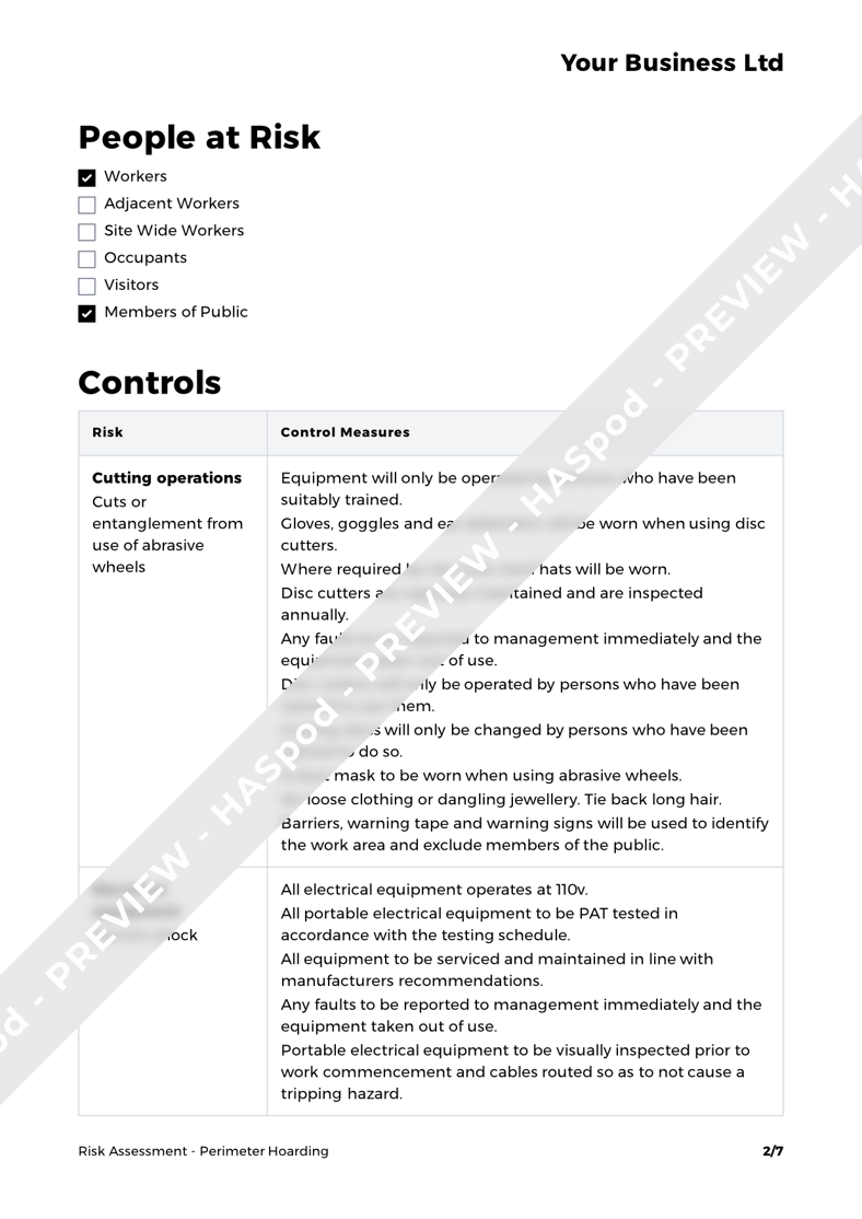 Perimeter Hoarding Risk Assessment Template - HASpod
