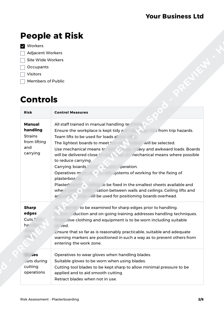 Plasterboarding Risk Assessment Template - HASpod