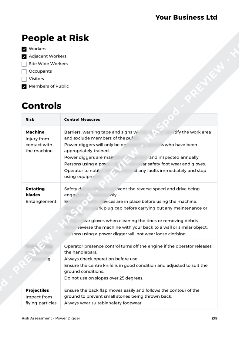 Power Digger Risk Assessment Template - HASpod
