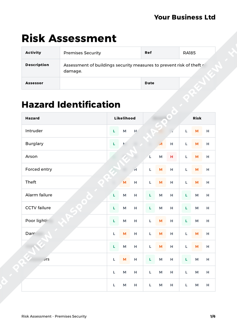 Premises Security Risk Assessment Template - HASpod