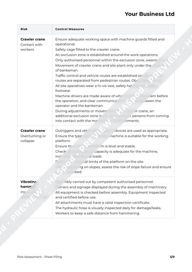 Sheet Piling Risk Assessment Template - HASpod