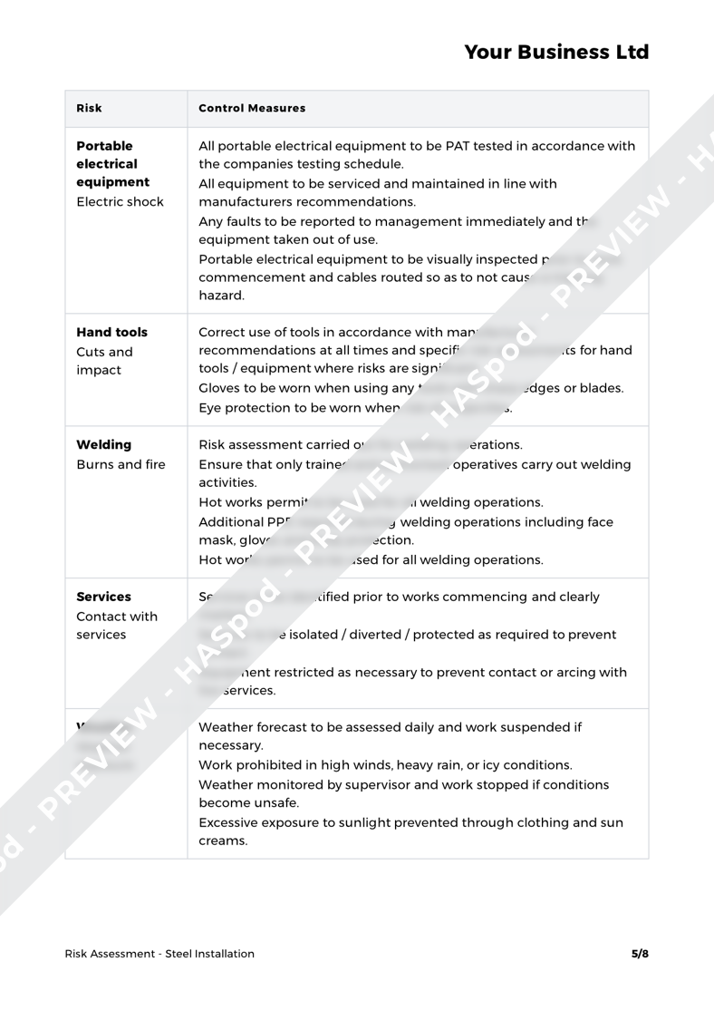 Steel Installation Risk Assessment Template - HASpod