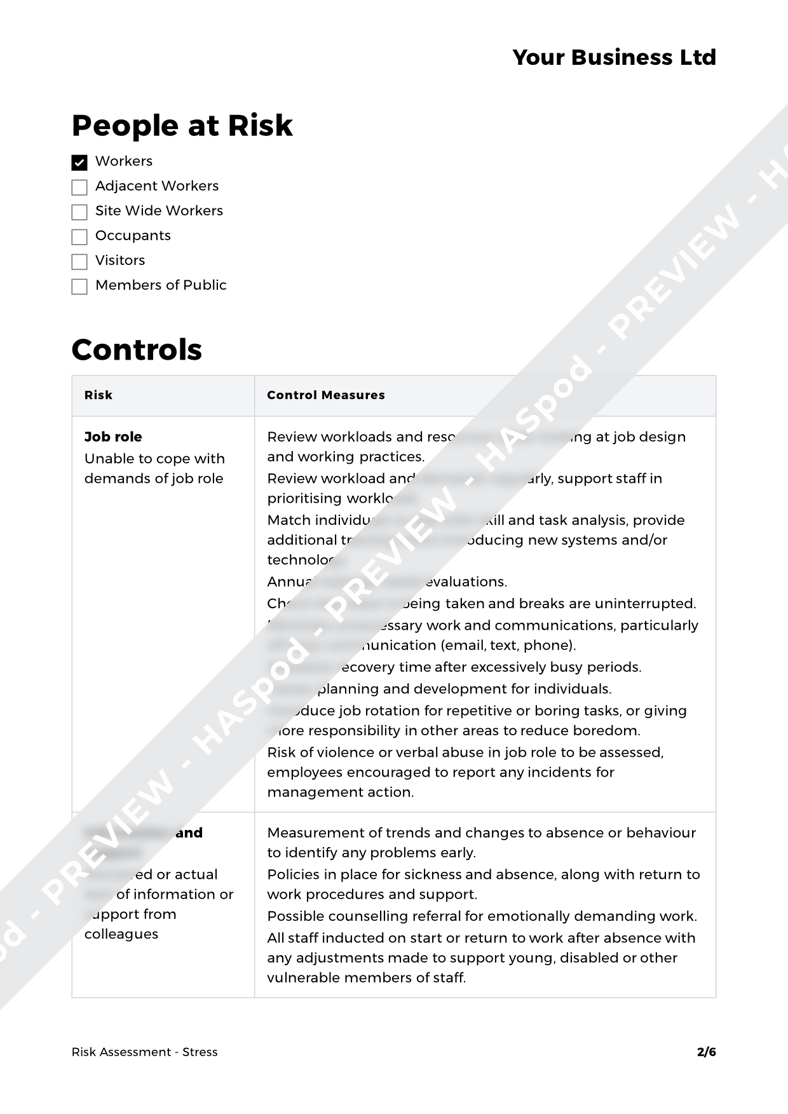 Stress Risk Assessment Template - HASpod Stress Risk Assessment Template - HASpod