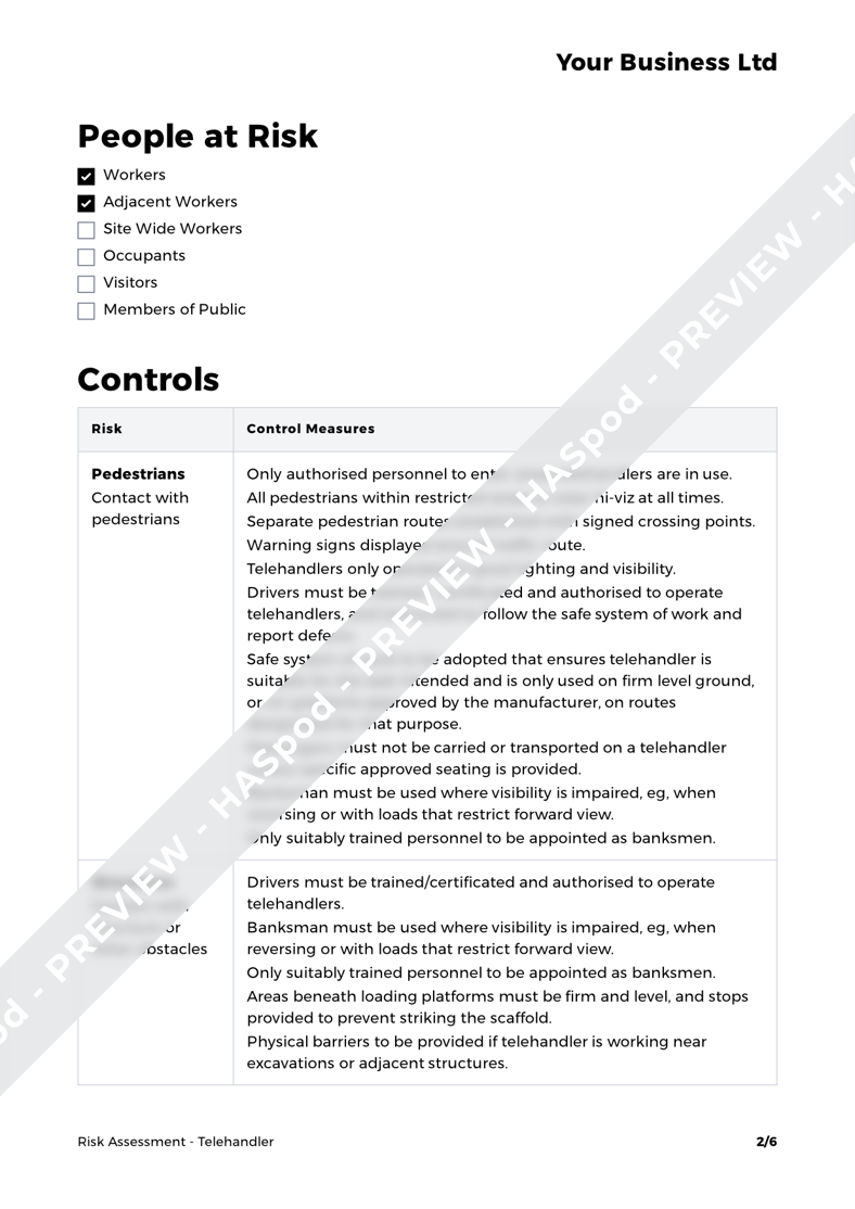 Telehandler Risk Assessment Template - HASpod