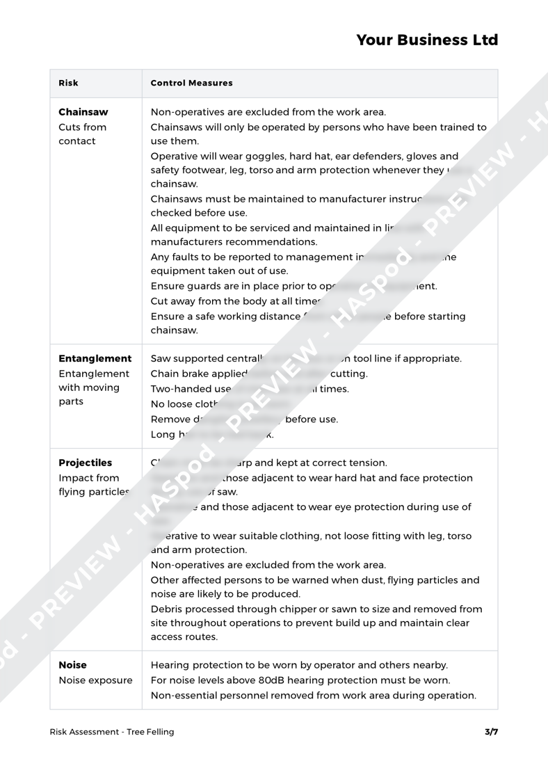 Tree Felling Risk Assessment Template - HASpod