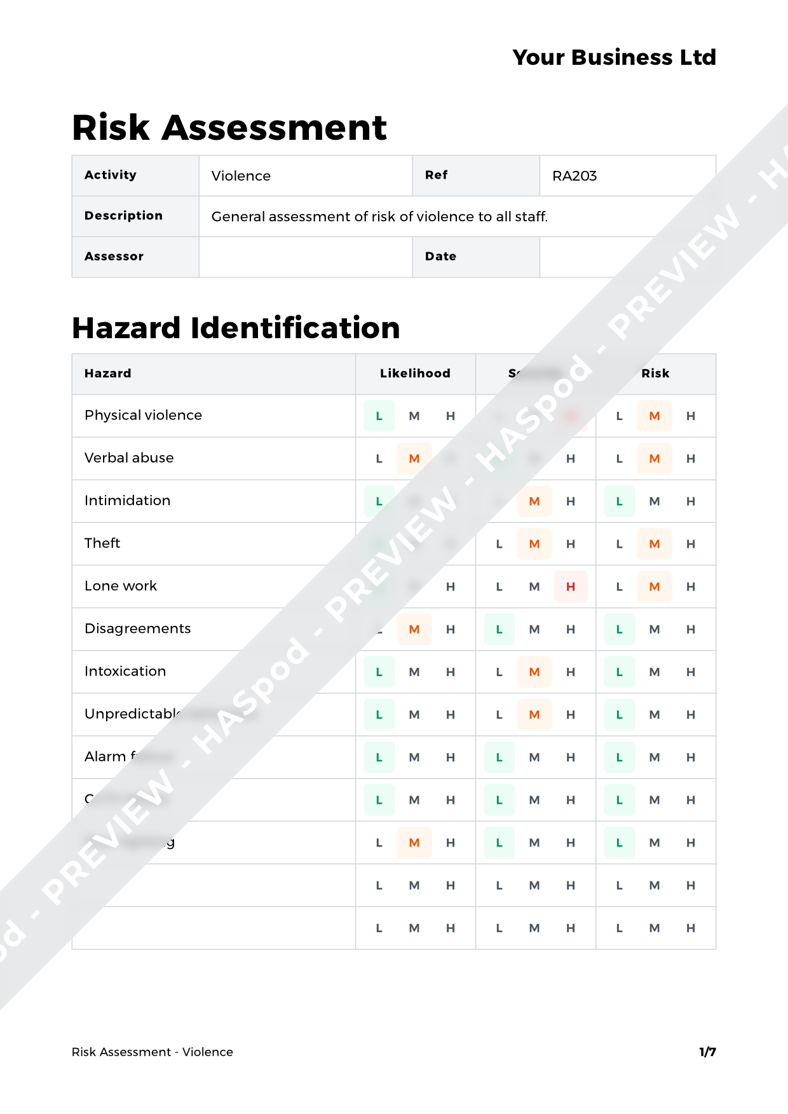 Violence Risk Assessment Template - HASpod