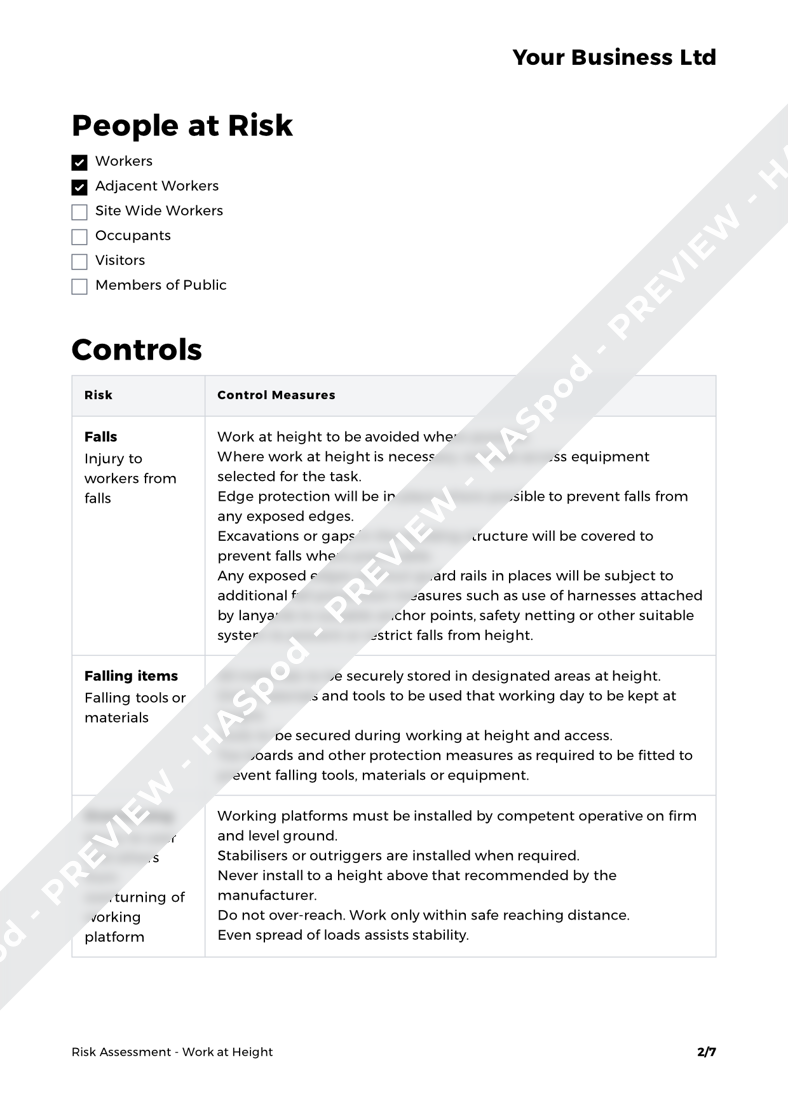 Work at Height Risk Assessment Template - HASpod