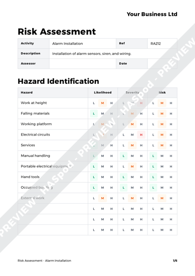 Alarm Installation Risk Assessment Template - HASpod