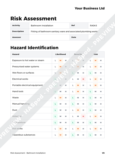 Bathroom Installation Risk Assessment Template - HASpod