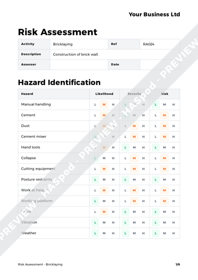 Bricklaying Risk Assessment Template - HASpod
