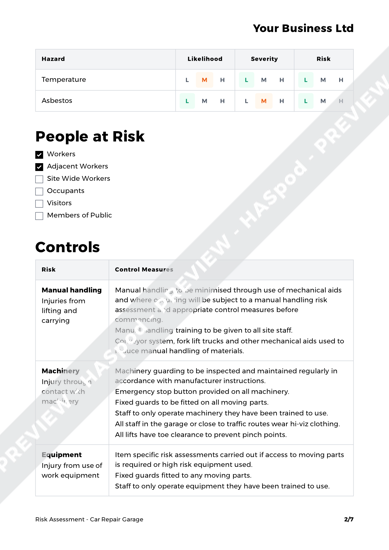 Car Repair Garage Risk Assessment Template - HASpod