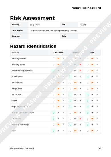 Carpentry Risk Assessment Template - HASpod