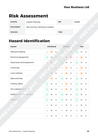 Carpet Cleaning Risk Assessment Template - HASpod