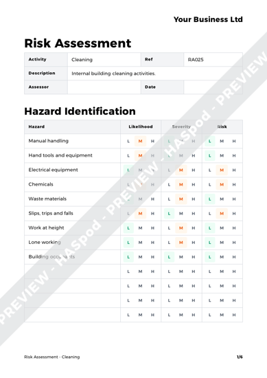 Cleaning Risk Assessment Template - HASpod