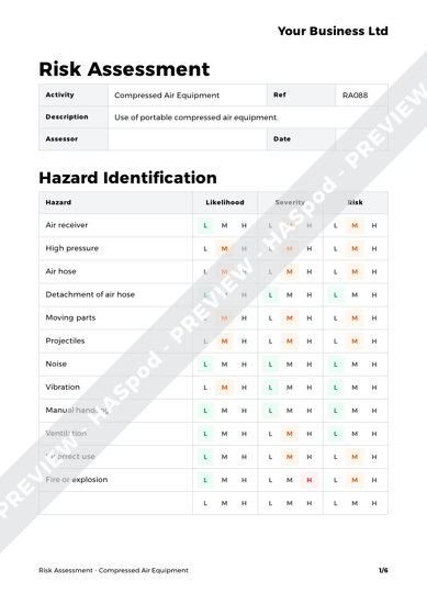 Compressed Air Equipment Risk Assessment Template - HASpod