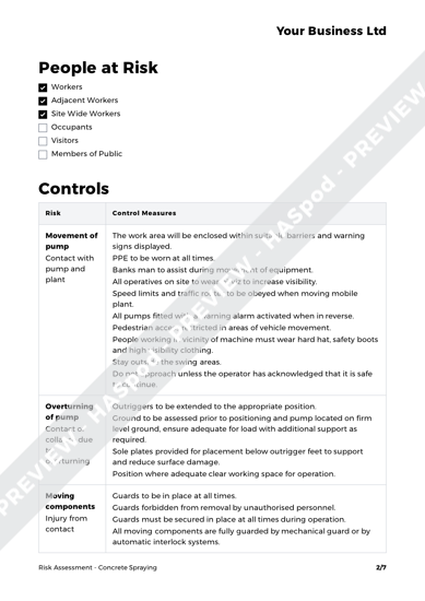 Concrete Spraying Risk Assessment Template - HASpod