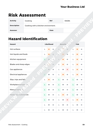 Cooking Risk Assessment Template - HASpod